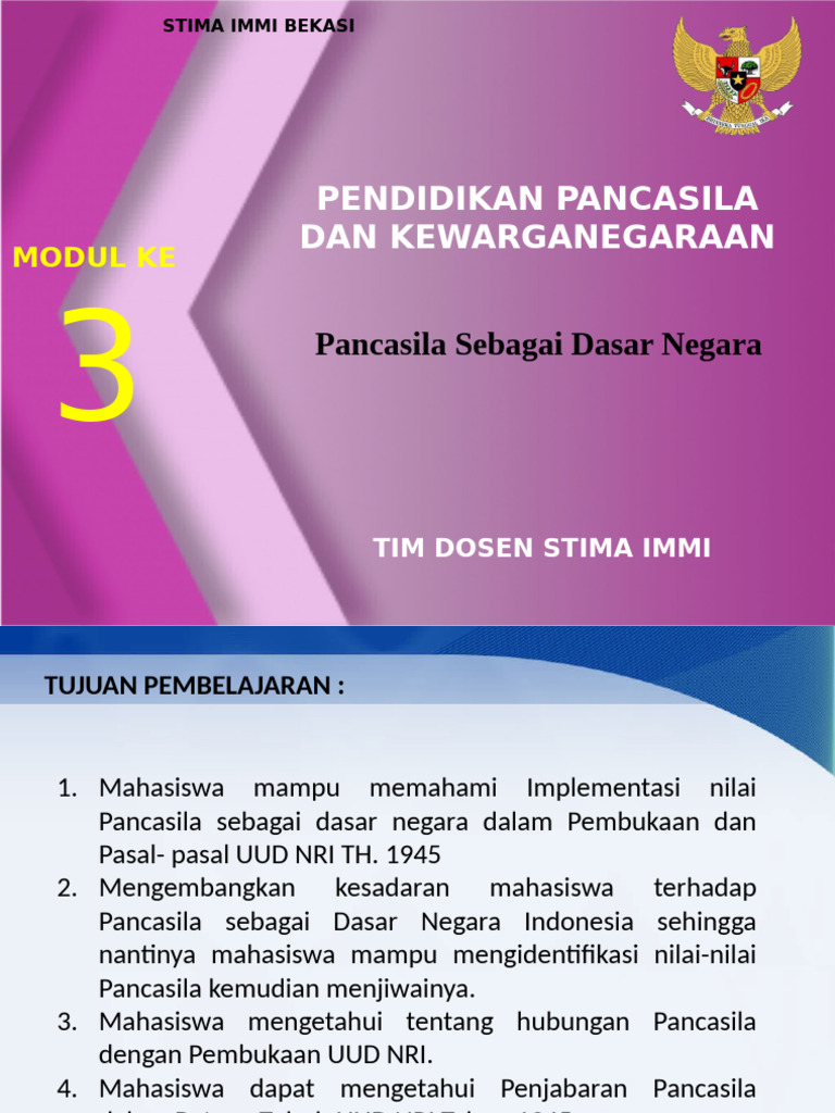 STIMA IMMI Modul 3 - Pancasila Sebagai Dasar Negara | PDF
