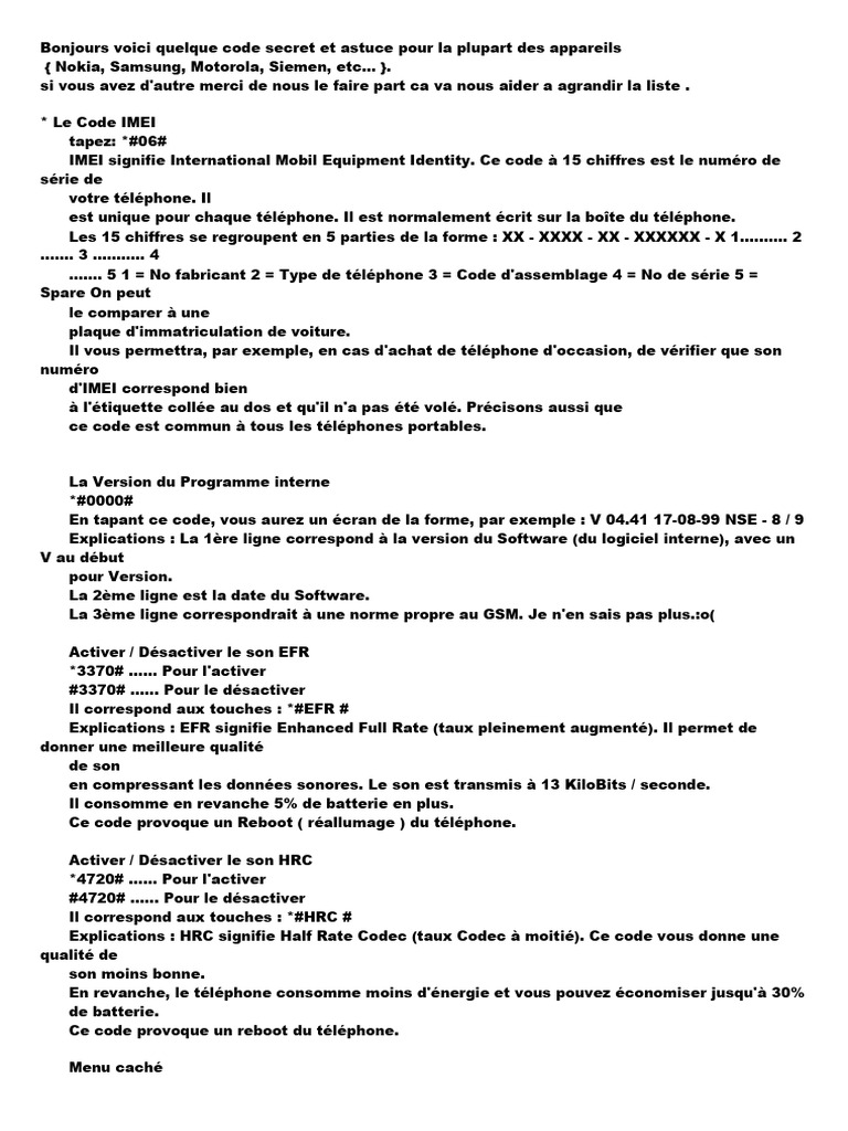 Codes Secrets Et Astuces Pour Telephones Mobiles | PDF