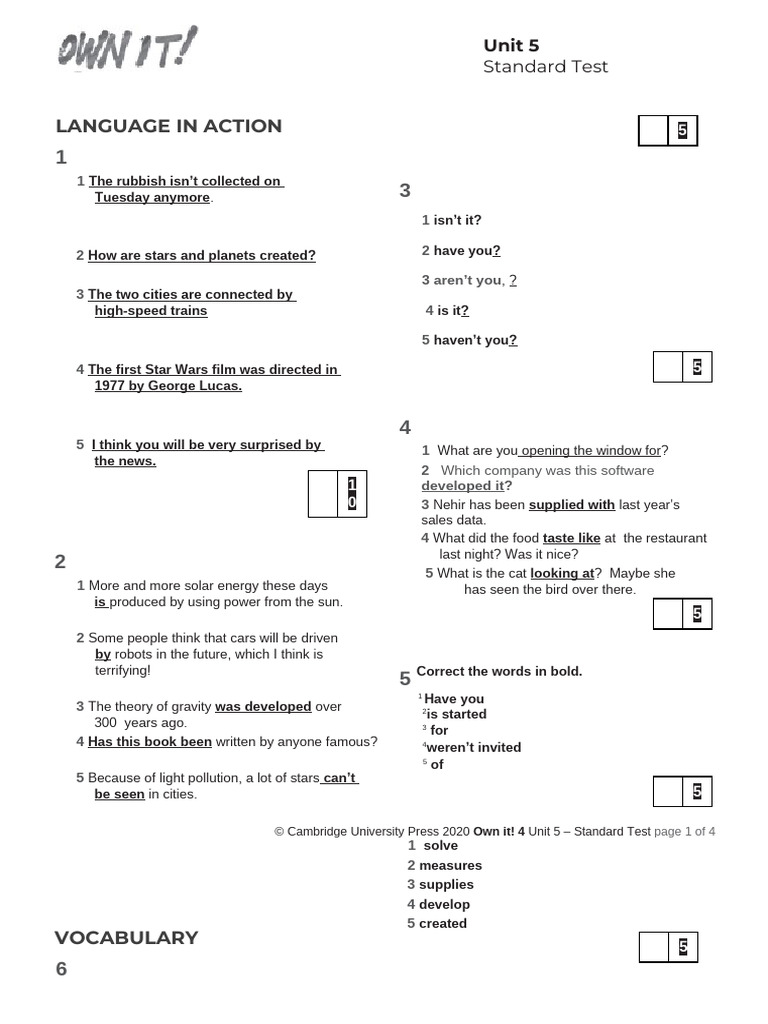 Unit5 Standard Test Without Answers | PDF
