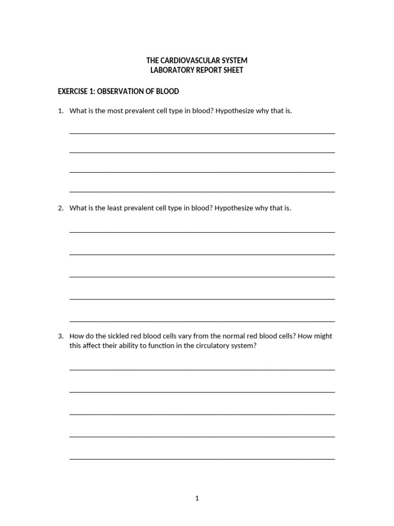 The Cardiovascular System Laboratory Report Sheet | PDF