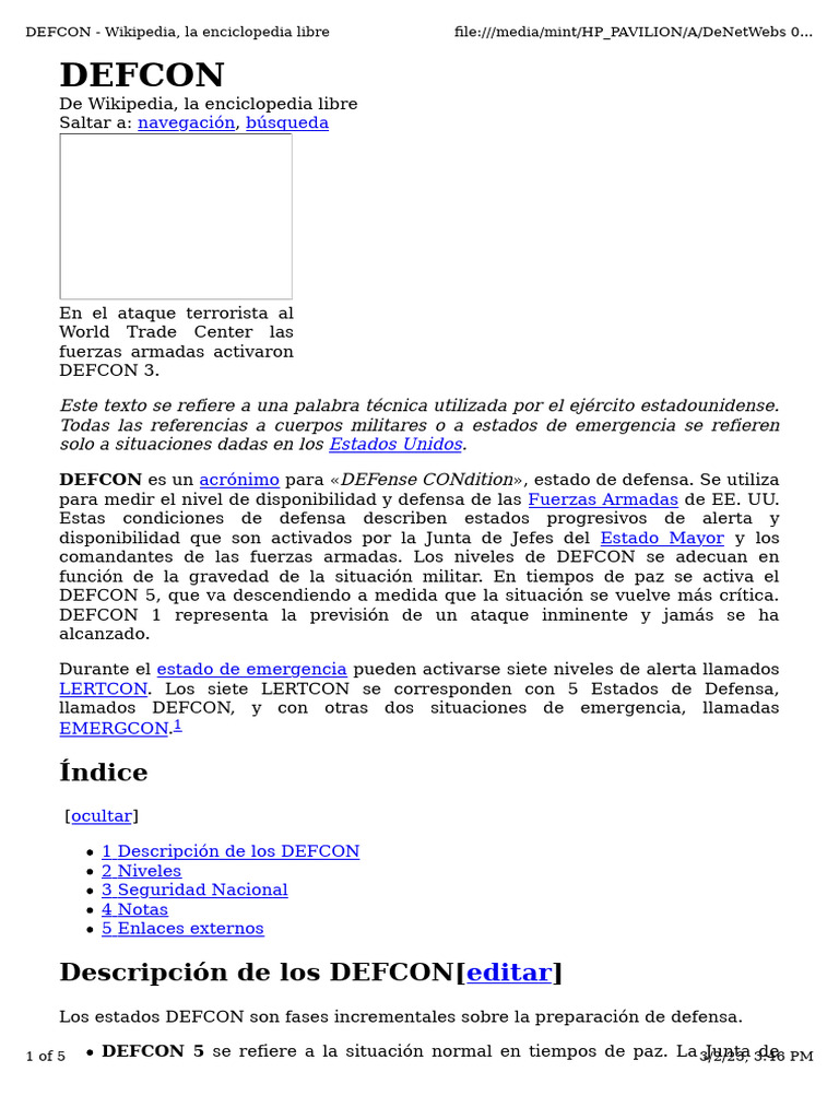 DEFCON - Wikipedia, La Enciclopedia Libre | PDF