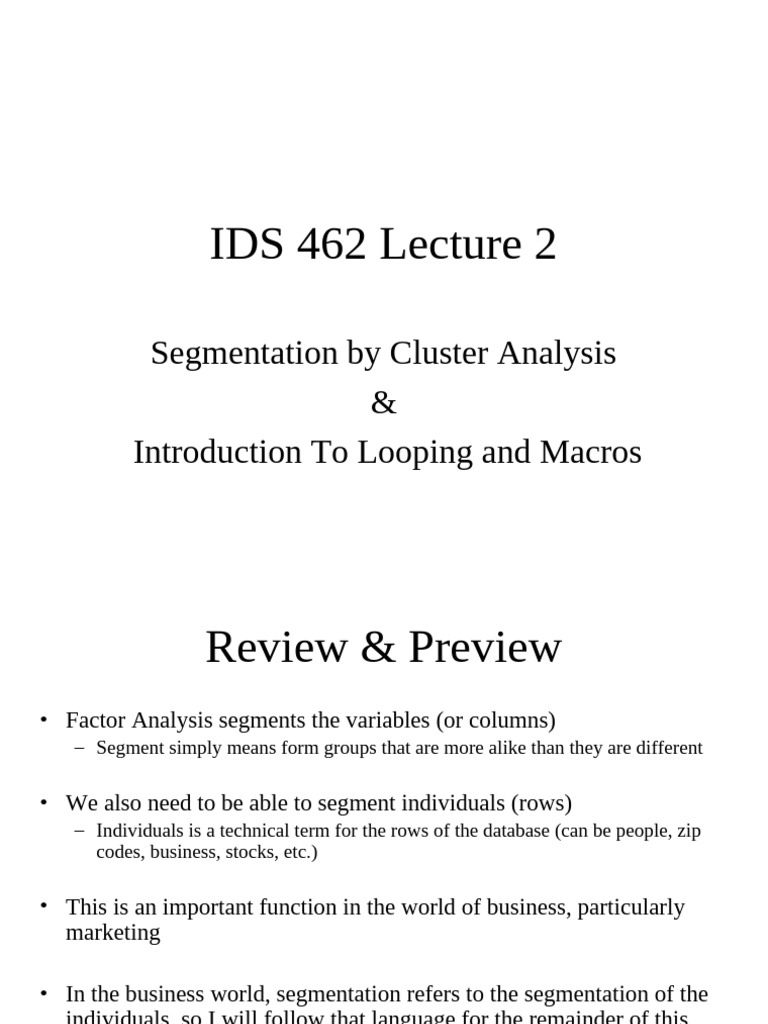 Ids 462 Lecture 2 Cluster Analysis Pdf