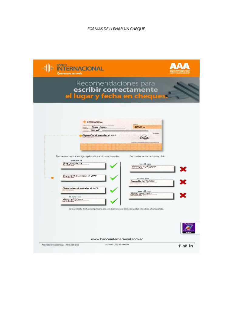 Formas de Escribir La Fecha en Un Cheque | PDF