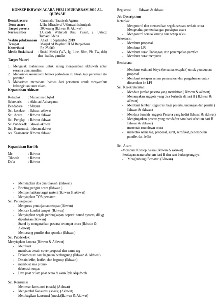 KONSEP ACARA PHBI 1 Muharam 2019-1 | PDF