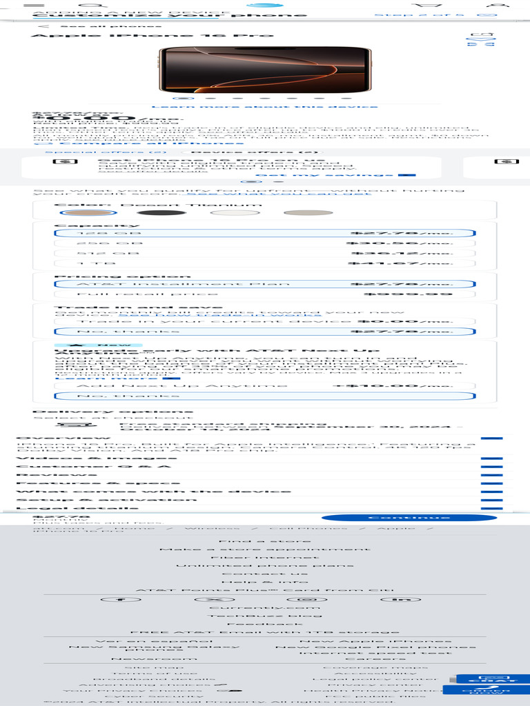 Apple Iphone 16 Pro - Price, Specs, Colors, Size & Reviews AT&T | PDF | At&T Mobility | I Phone