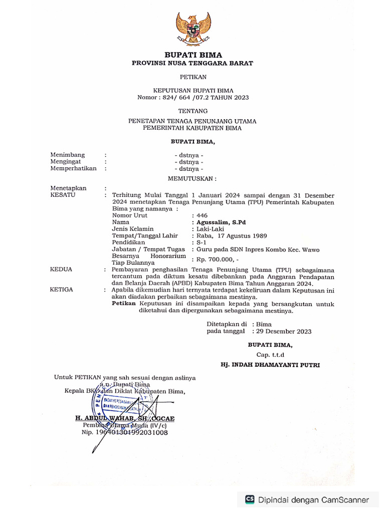 SK Tpu 2024 - Agussalim. | PDF