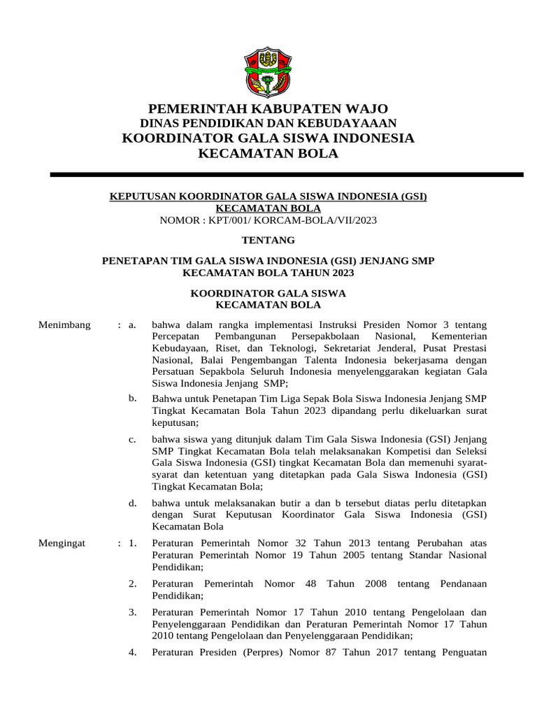 SK Tim Gsi Kecamatan Bola | PDF