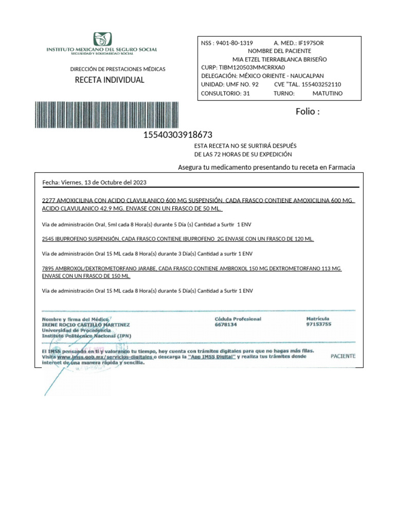 Receta Imss Mia | PDF