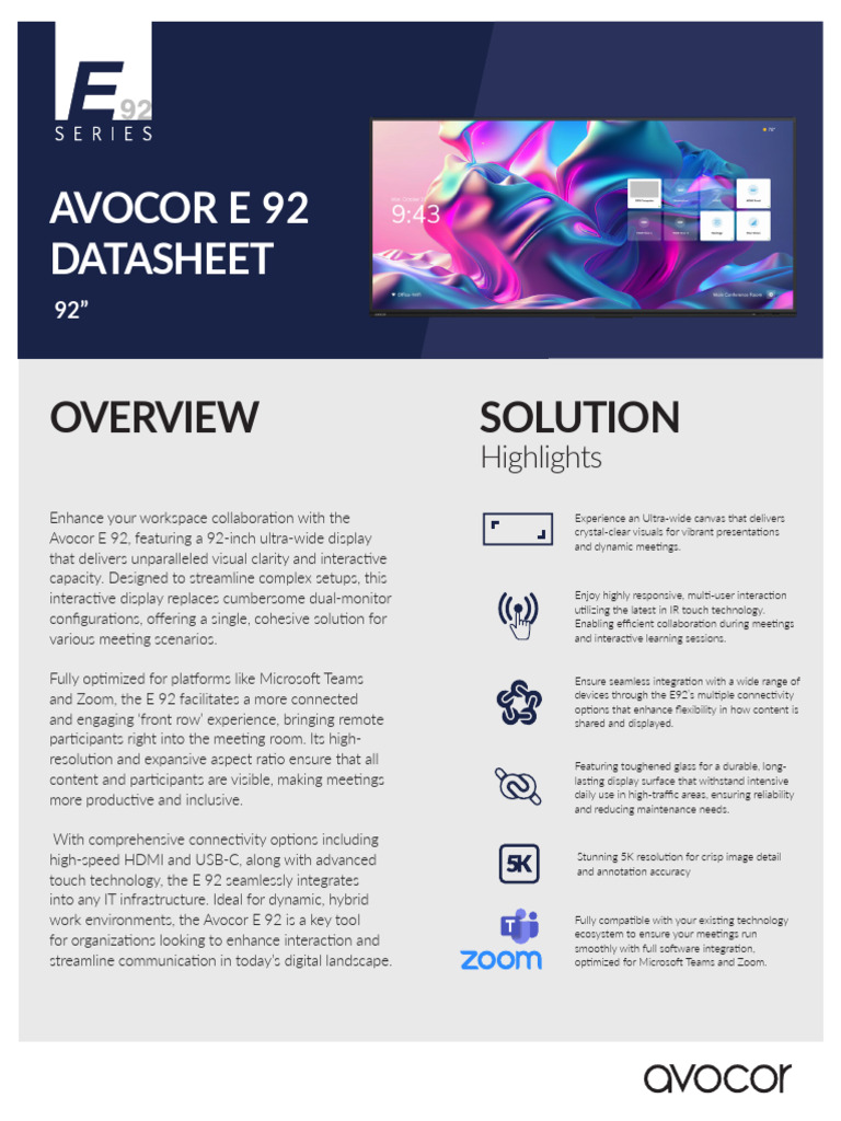 Avocor Marketing E92 Datasheet | PDF