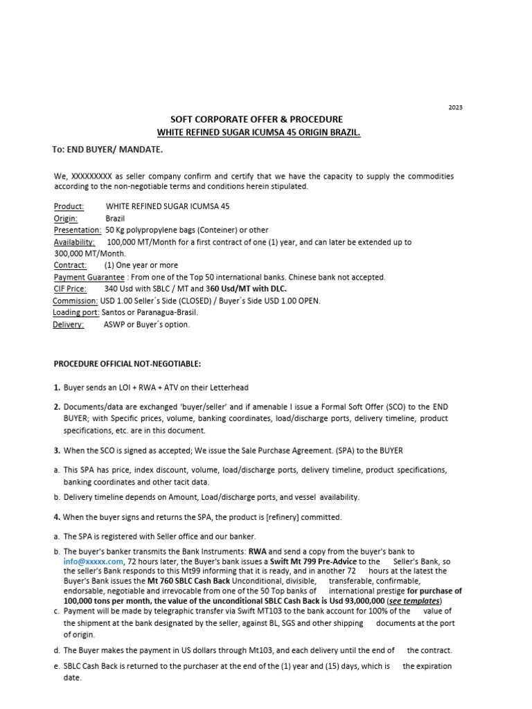 SCO & Procedure IC 45 Not-Negotiable To DRAFT END BUYER 2023 DUBAI | PDF