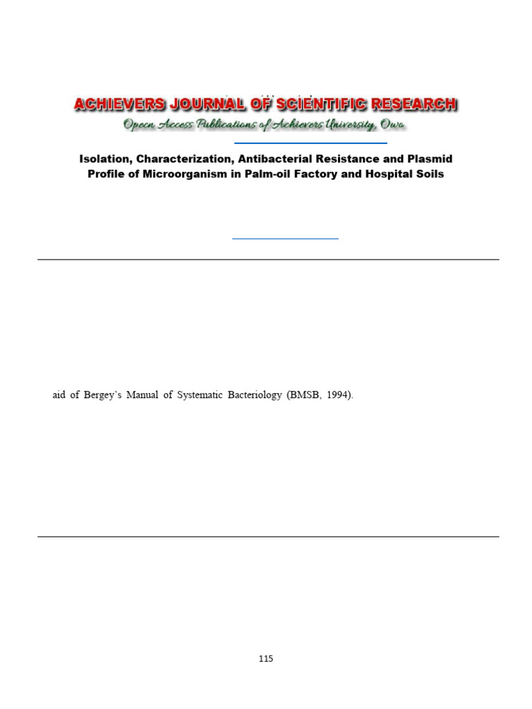 Isolation, Characterization, Antibacterial Resistance and Plasmid | PDF