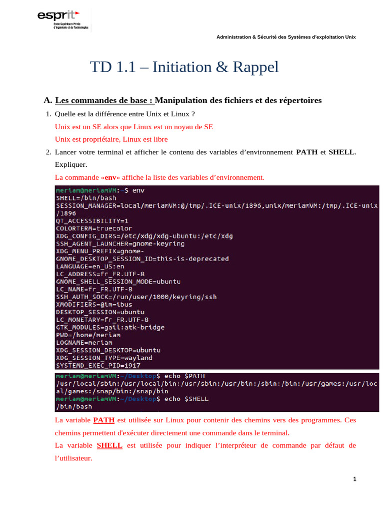 Correction - TD1.1 - Initiation & Rappel | PDF