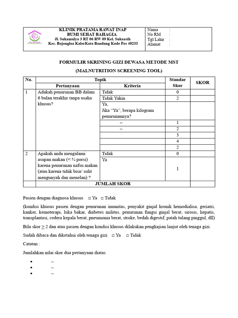 Form Skrining Gizi MST | PDF