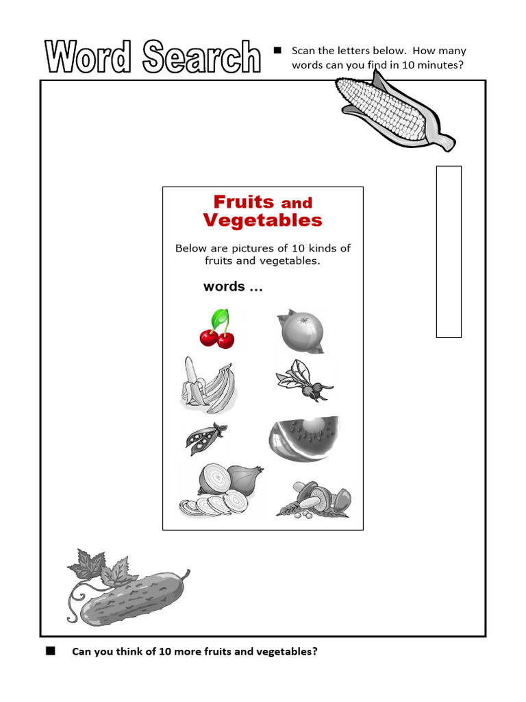 word search fruits and vegetables | PDF