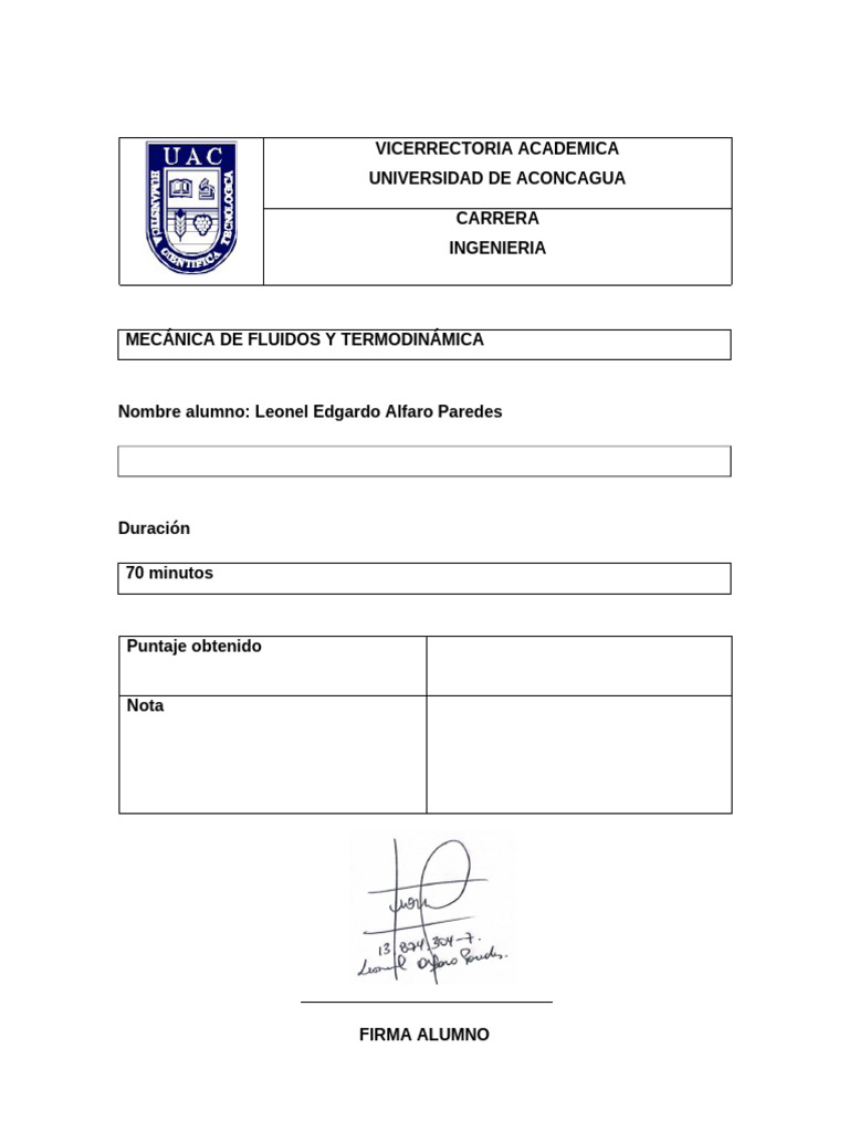 Prueba Dos Fluidos-Leonel Alfaro | PDF