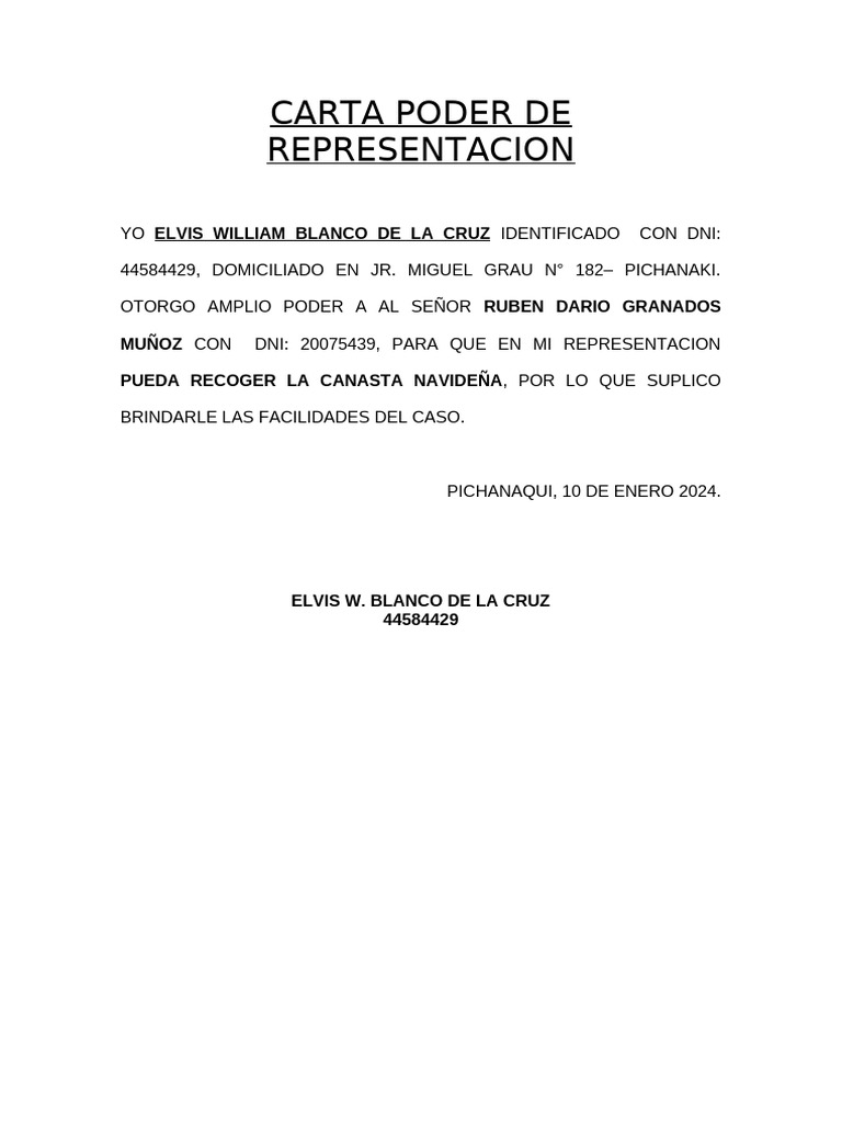 Carta Poder de Representacion | PDF