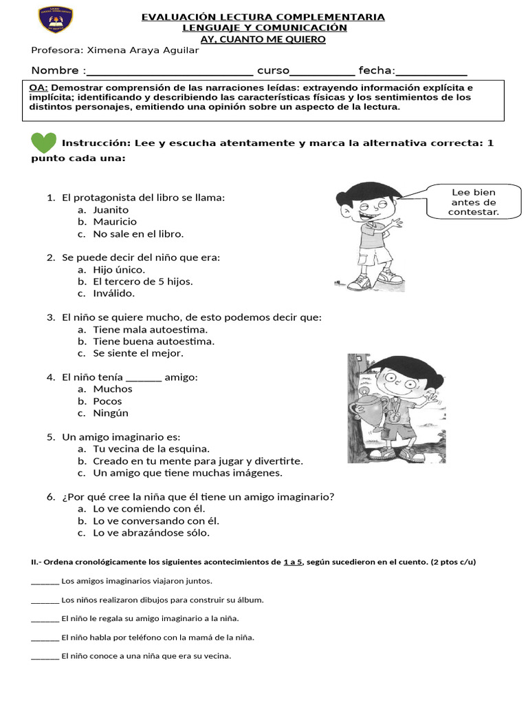 Prueba Lectura Ay Cuanto Me Quiero | PDF