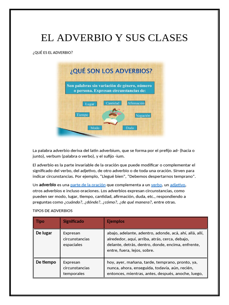 El Adverbio y Sus Clases | PDF | Adverbio | Lingüística