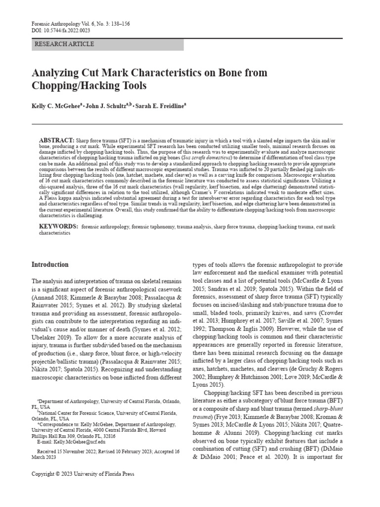 Analyzing Cut Mark Characteristics On Bone From Chopping Hacking Tools ...