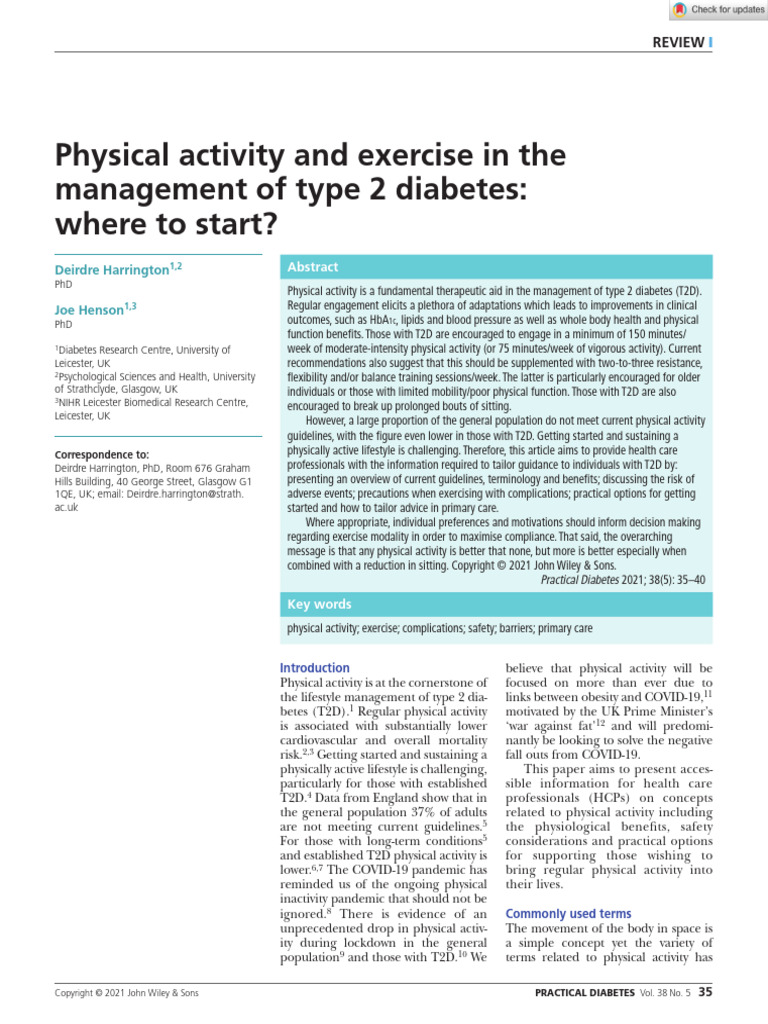 Practical Diabetes - 2021 - Harrington - Physical Activity and Exercise ...