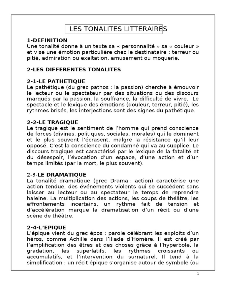 Les Tonalites Litteraires | PDF