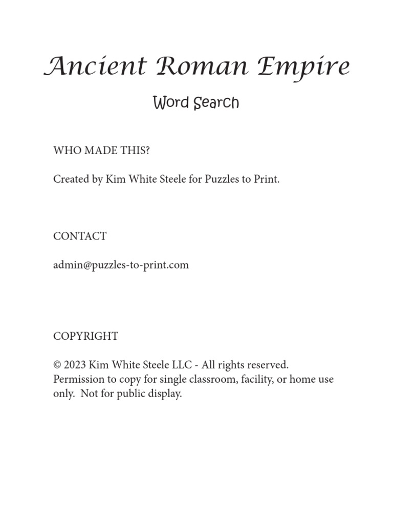 Ancient Roman Empire Word Search | PDF