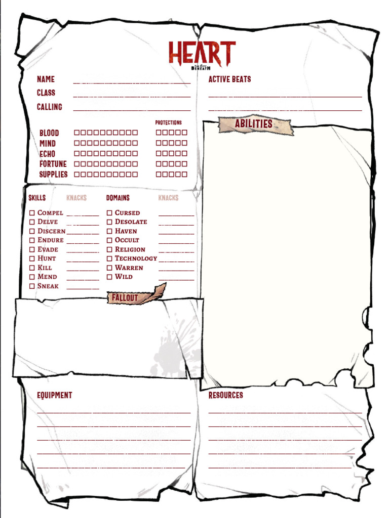 (NEW) Heart Character Sheet | PDF