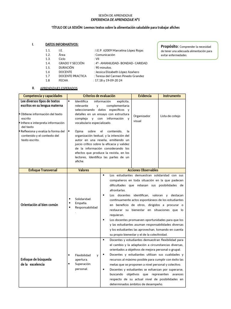 SESION DE APRENDIZAJE 4to GRADO | PDF
