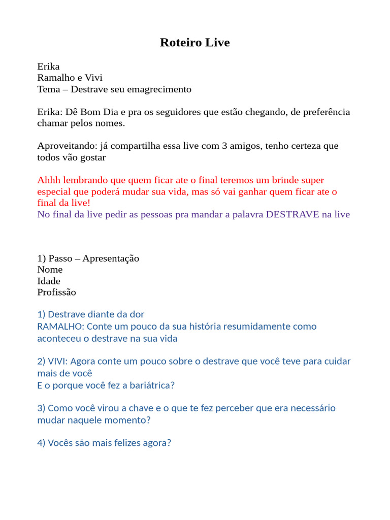 Roteiro Live | PDF