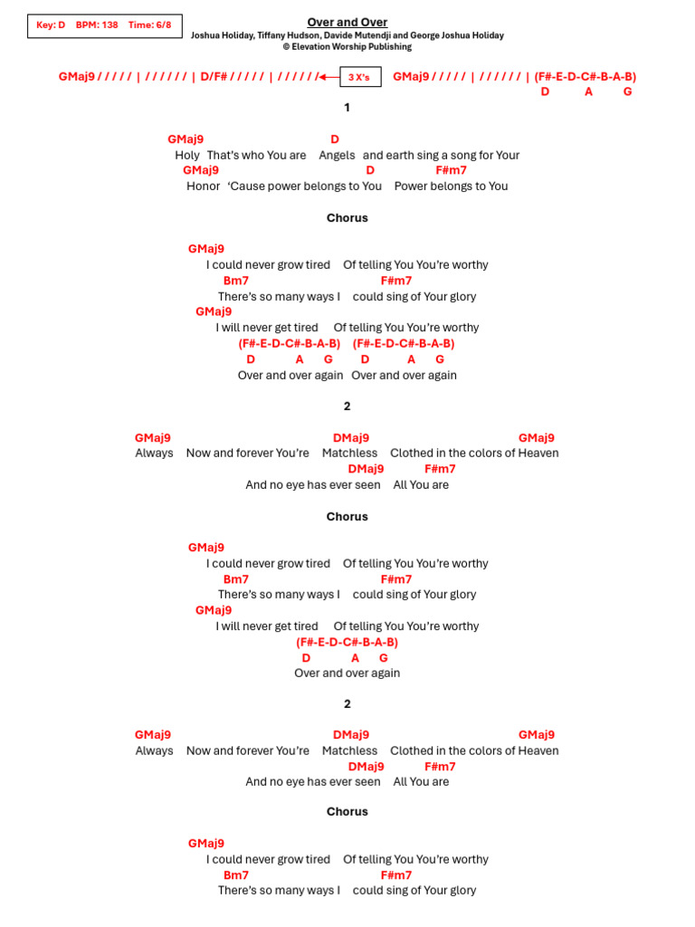 Chords - Over and Over (D) | PDF