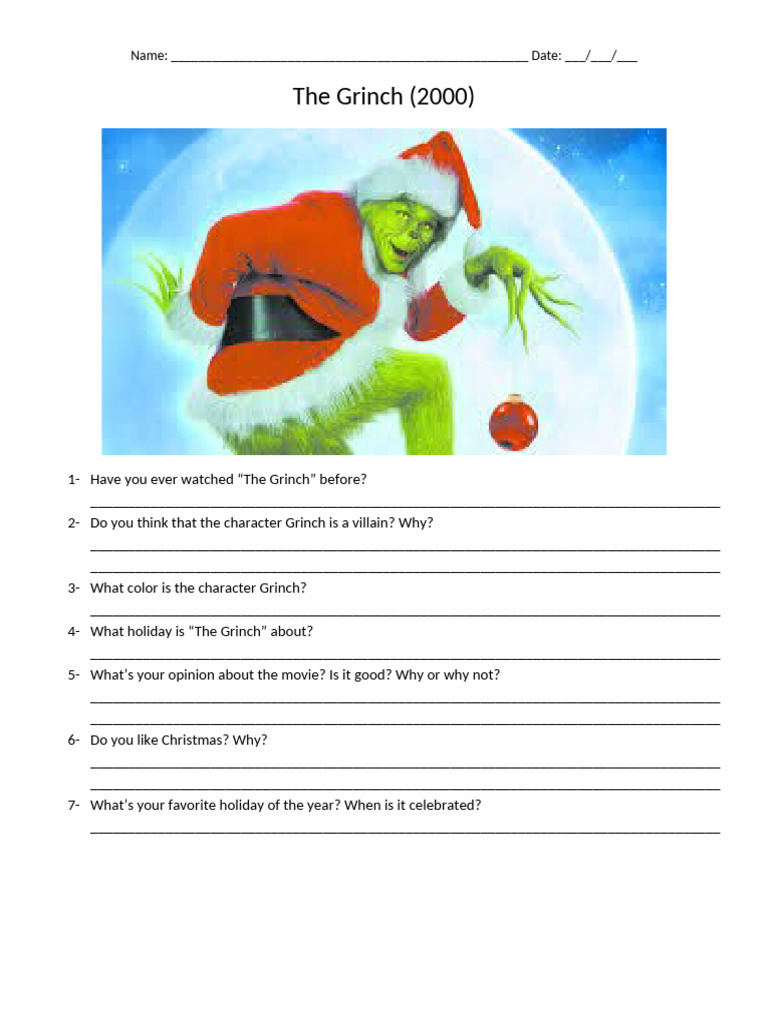 The Grinch - Movie Worksheet | PDF