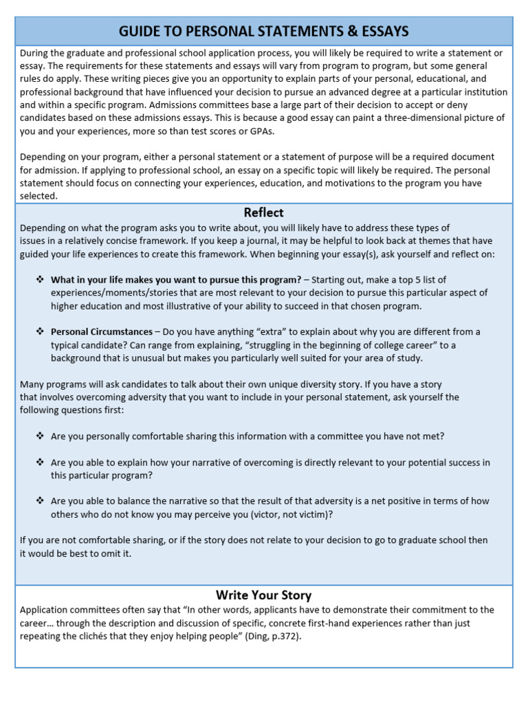 GRAD Guide To Personal Statements and Essays | PDF