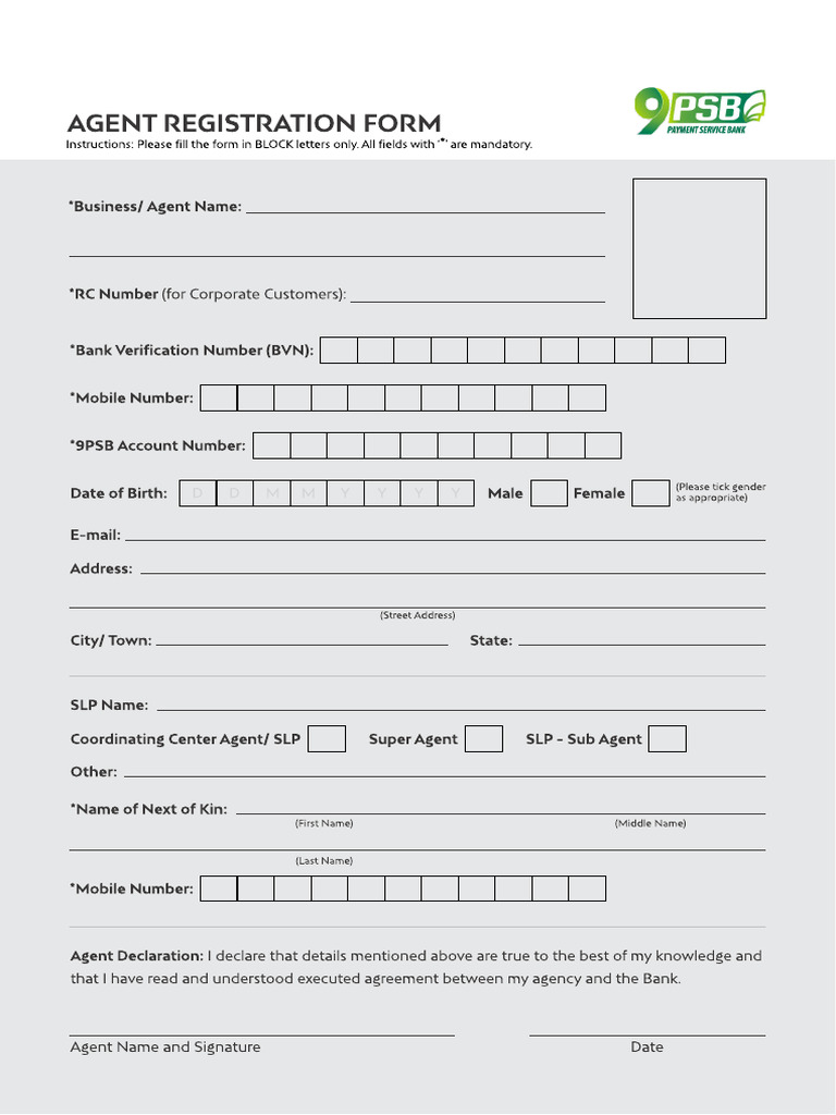 9PSB Agent Registration Form | PDF