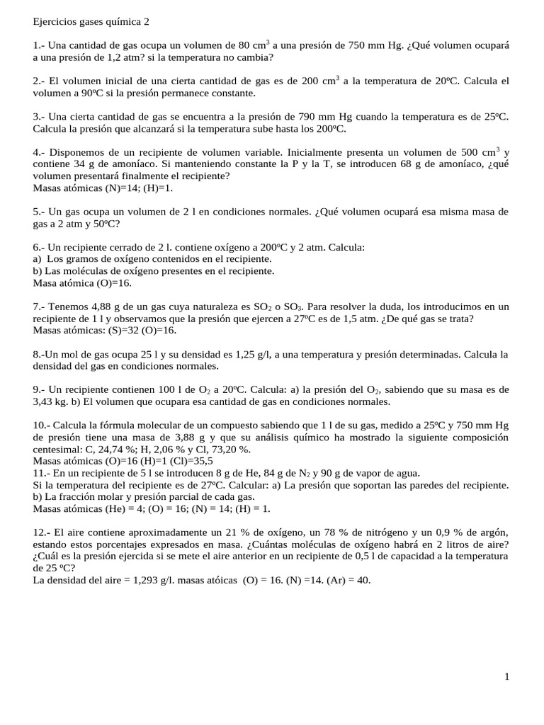 Gases Ideales Quimica 2 Ejercicios | PDF