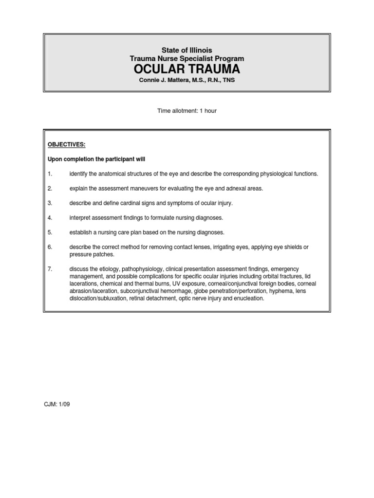 Ocular Trauma: State of Illinois Trauma Nurse Specialist Program | PDF ...