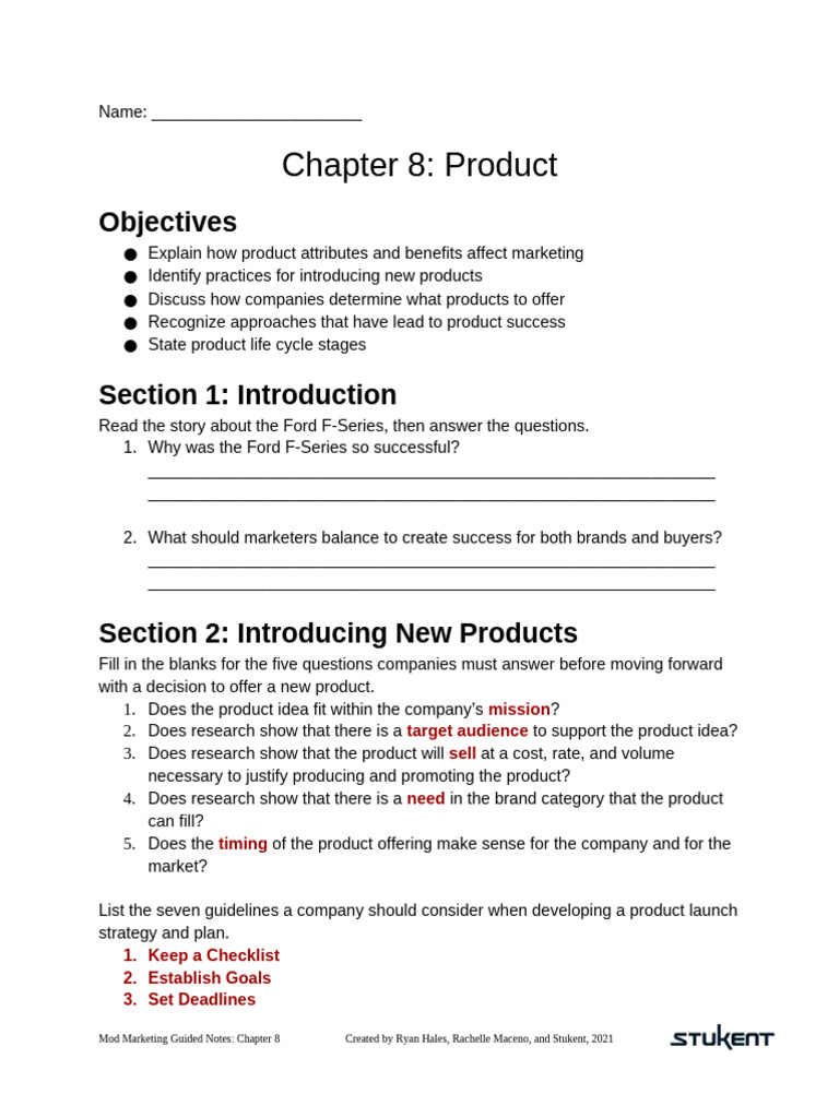 Chapter 8 Guided Notes Answers | PDF