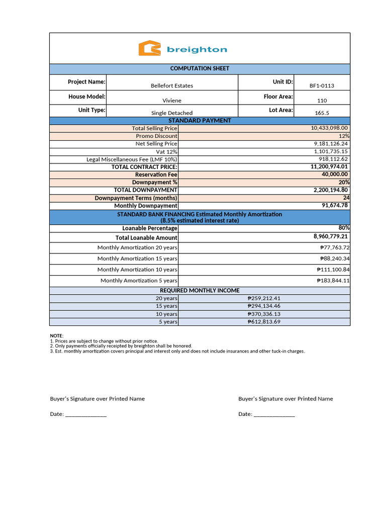 BLI - New Computation Template | PDF | Interest | Down Payment
