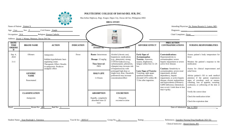 DRUG STUDY - Paracetamol | PDF