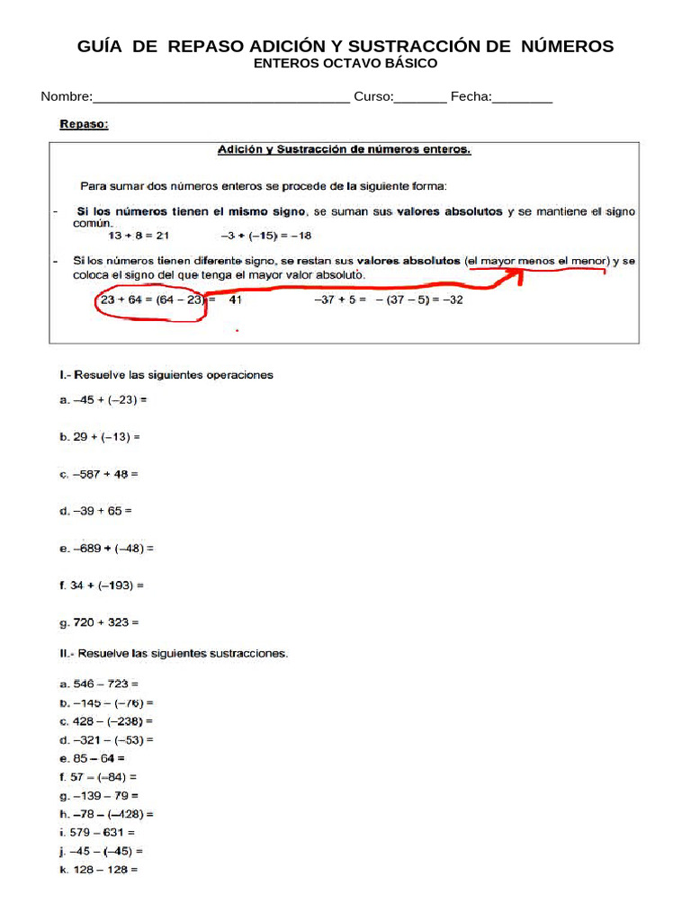 Guía Numeros Enteros | PDF