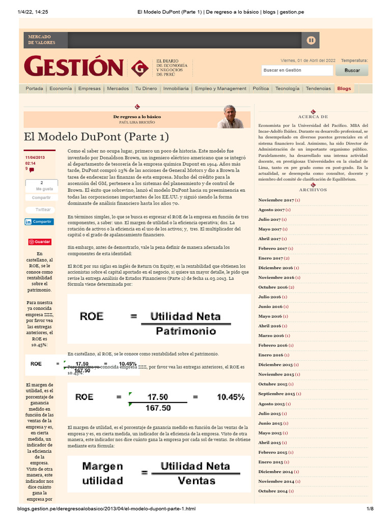 El Modelo DuPont (Parte 1) - de Regreso A Lo Básico - Blogs - Gestion ...