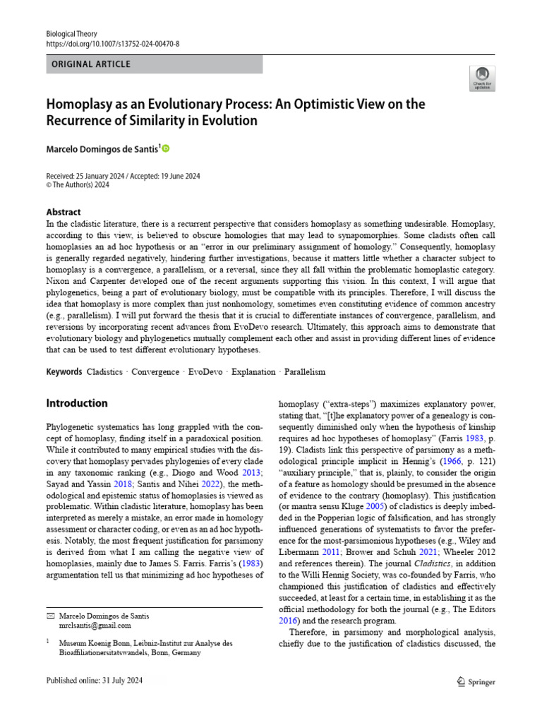 Homoplasy As An Evolutionary Process: An Optimistic View On The Recurrence of Similarity in ...