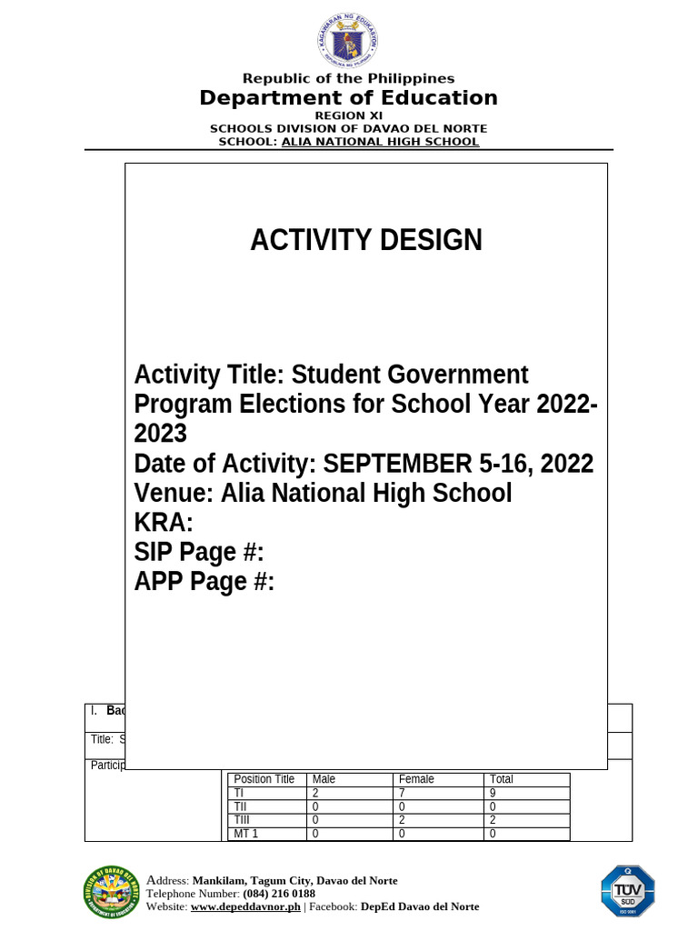 SSG ELECTION_ACTIVITY DESIGN_2022-2023 | PDF