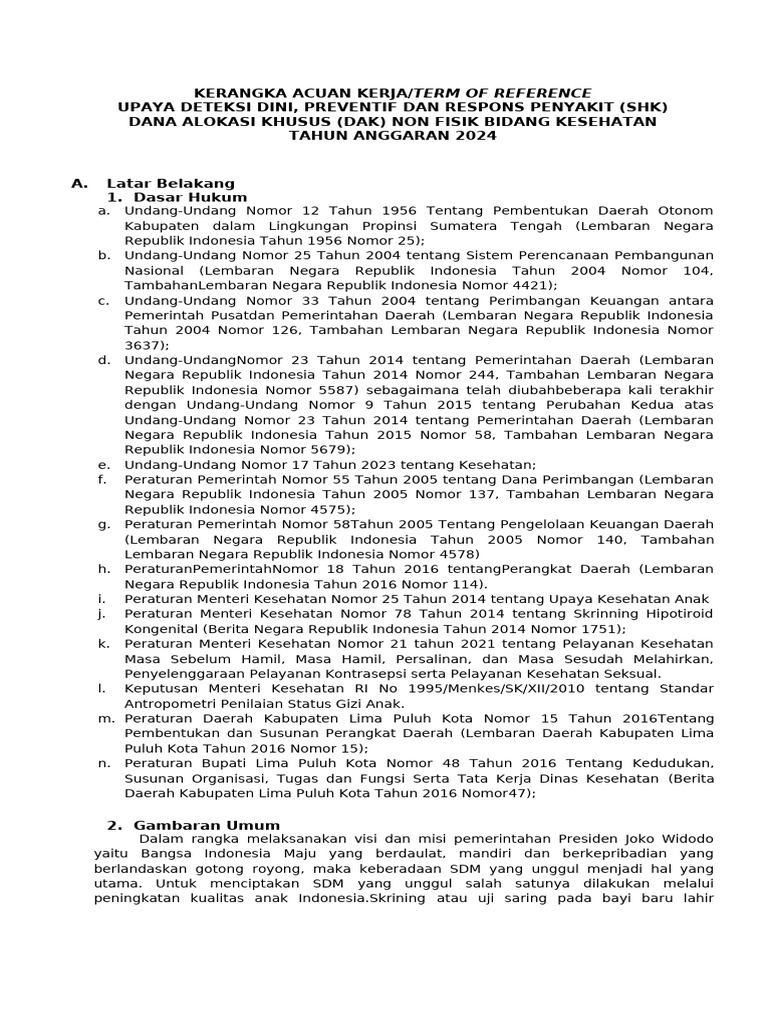 TOR SHK 2024 Revisi | PDF