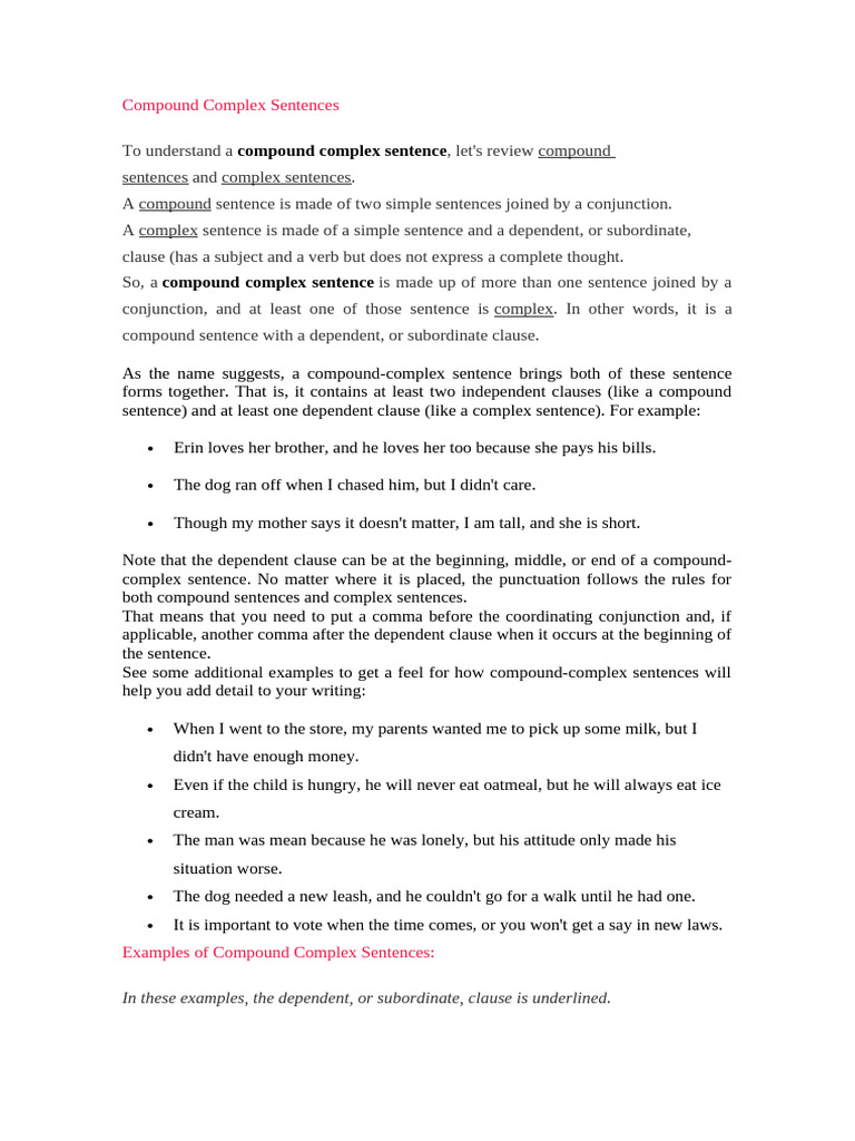 Understanding Compound-Complex Sentences | PDF | Linguistics | Language ...