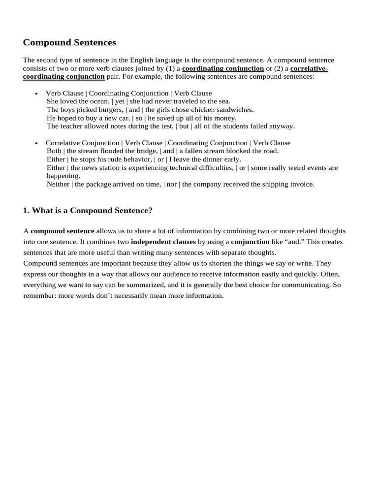 Compound Sentences Theory | PDF