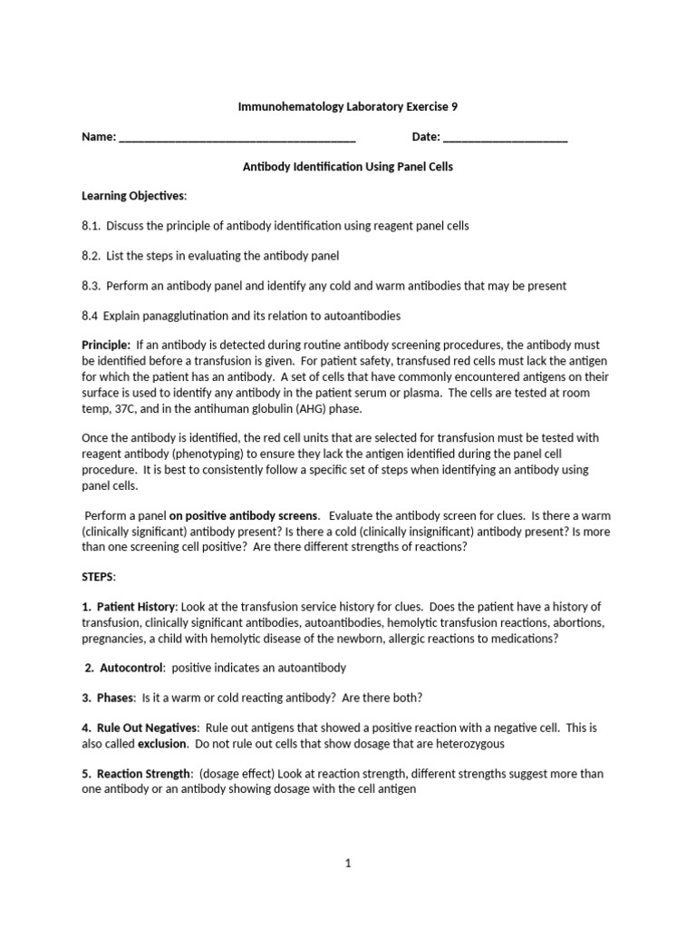 BB Lab Exercise 9- Antibody Identification | PDF