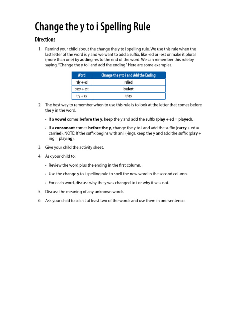 3.2 Act 8 Change The y To I Spelling Rule | PDF