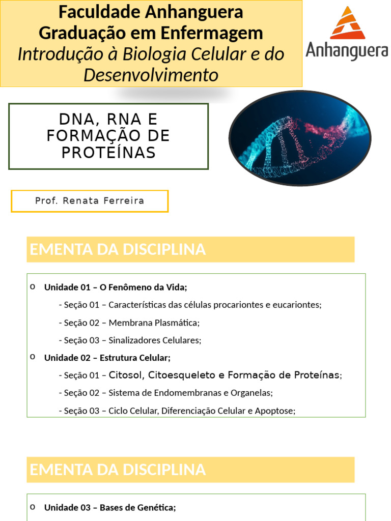 Aula 07 - DNA, RNA e Formação de Proteínas | PDF