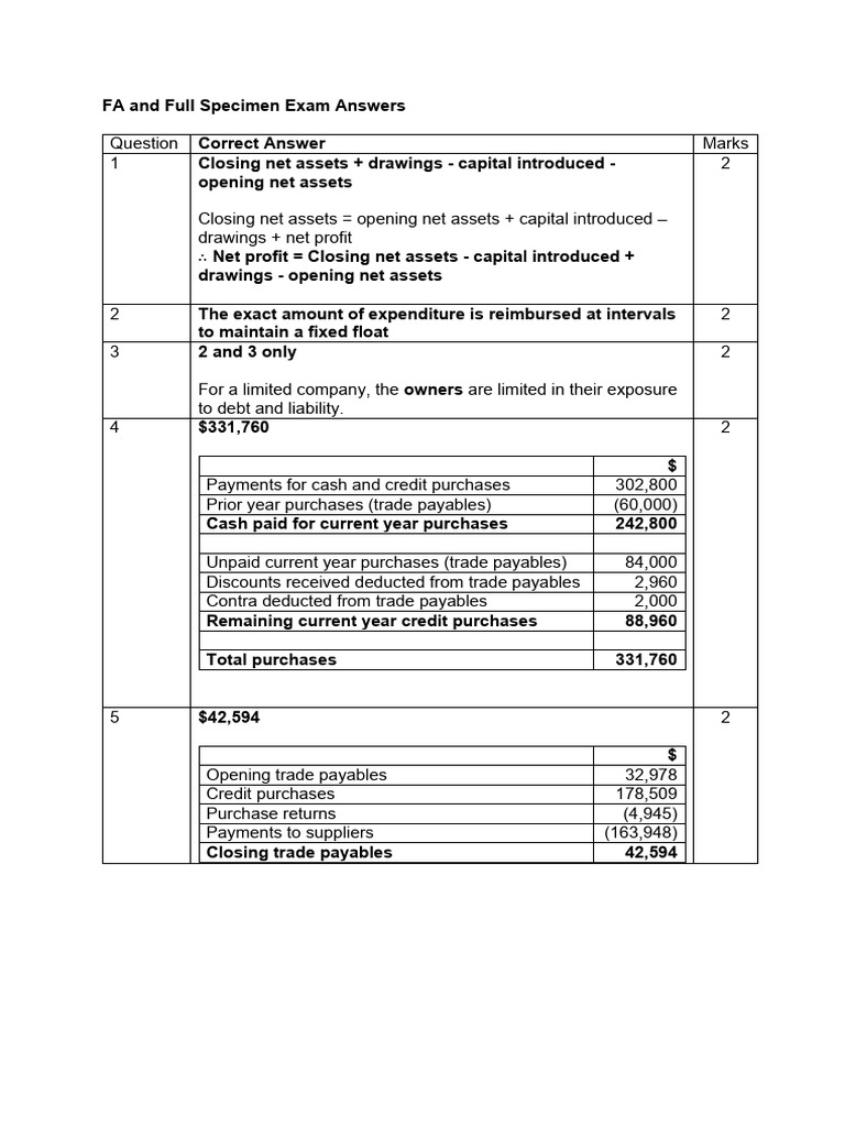 FA and FFA Full Specimen exam answers | PDF