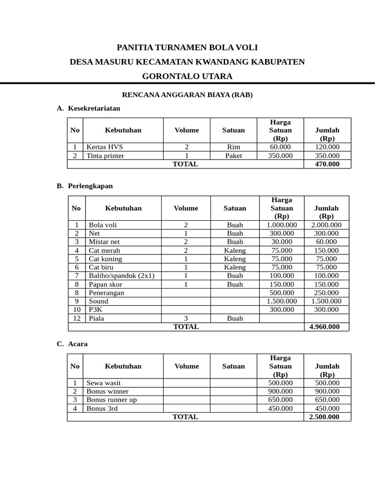 Rab Turnamen Bola Voli | PDF